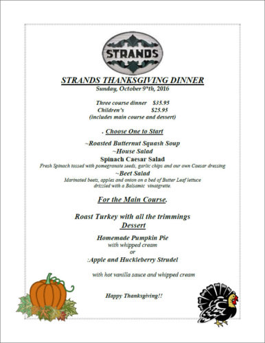 Thanksgiving Dinner | Strand's Old House Restaurant | Invermere BC